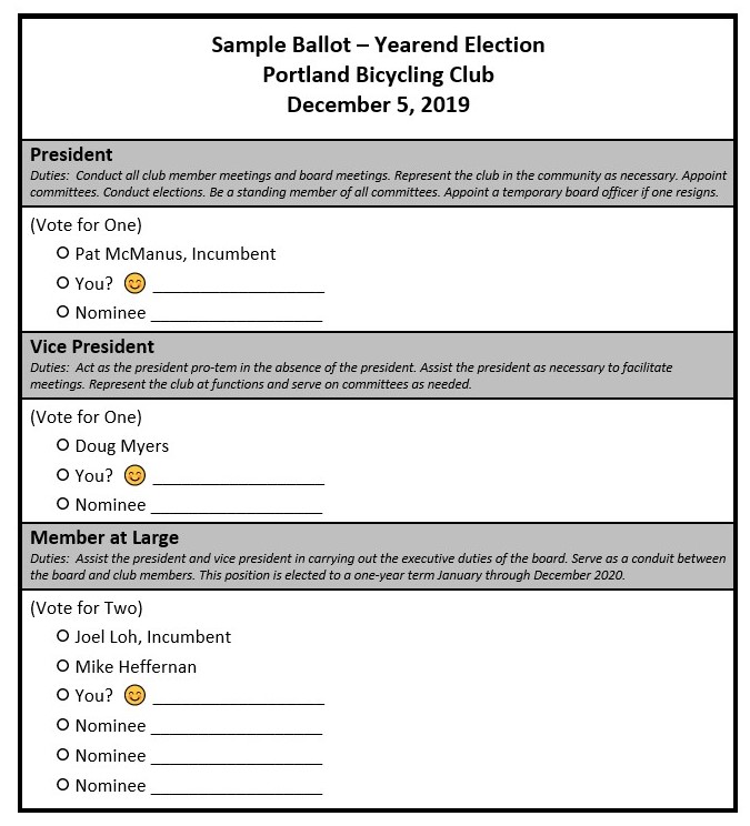 December Election -Portland Bicycling Club